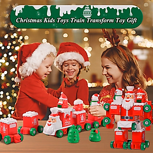 Sratte Christmas Building Blocks Trains Toys Set for Kids Transformable Santa Claus Robot Toy Christmas Train Building Toys for Indoor Christmas Decorations Holiday Birthday Gifts for Boys and Girls