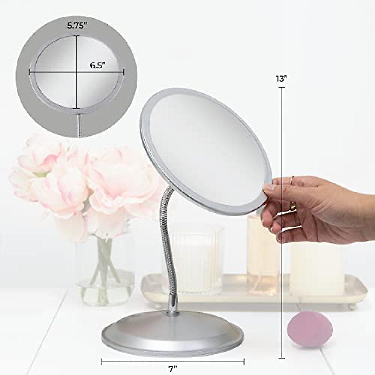 Double Vision™ Gooseneck Vanity/Wall Mount Mirror 5X/10X Magnification, Made in the USA