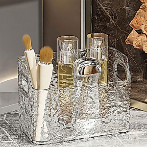 Himilucky Bathroom Vanity Tray, Makeup Organiser, Skincare Organiser Beauty Caddy Storage Box for Dresser & Bathroom, Decorative Dresser Tray, Vanity Organiser with 1 Movable Inner Case, Clear