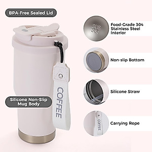 LATTPLYN Travel Coffee Mug, 18 oz Insulated Coffee Cup with Lid, Leakproof Stainless Steel Double-Wall Insulation Coffee Tumbler Cup For Hot/Ice Coffee Tea Beer Vacuum Thermal Thermos(Beige, 18 oz)