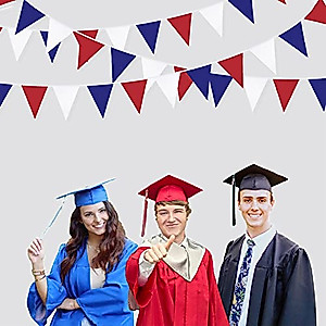 32Ft Red Blue White Banner Party Decorations Fabric Pennant Triangle Flag Bunting Garland for Patriotic 4th of July USA American Independence National Day Graduation Birthday Wedding Outdoor Decor