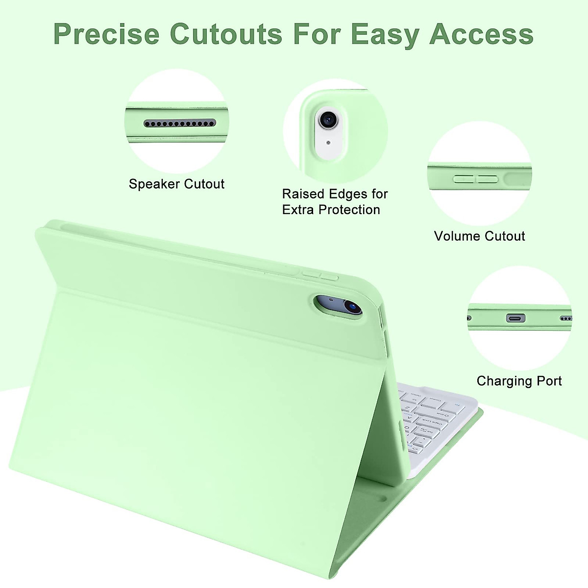 TQQ iPad 10th Generation Case with Keyboard 10.9" 2022 (Green) Bundle with Fast Charge Stylus Pen for iPad Compatible with 2018-2023 Release (Black Purple)