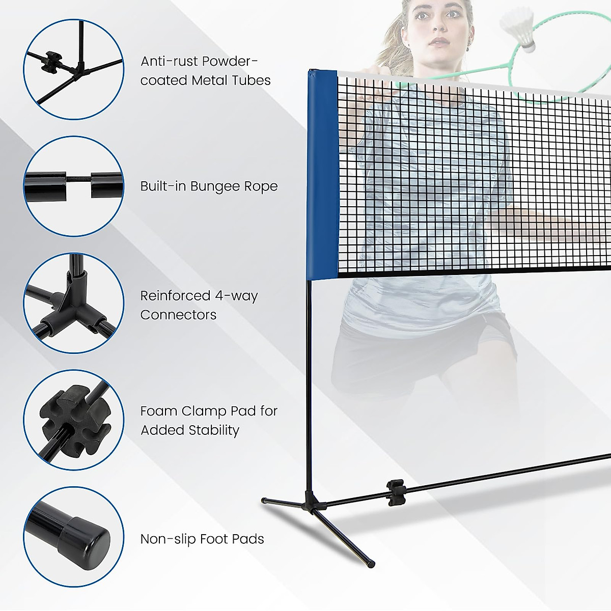 GYMAX Badminton Net, Height Adjustable Tennis Net Set w/Poles, 2 Birdies & Carry Bag, Easy Setup Pickleball Net Sports Net，Portable Volleyball Net for Indoor & Outdoor Game Beach, Backyard (13.8 FT)