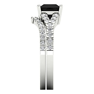 1.95 carat Princess Shape Solitaire Natural Black Onyx Engagement Wedding Anniversary Bridal Ring band set 14k White Gold 3.5