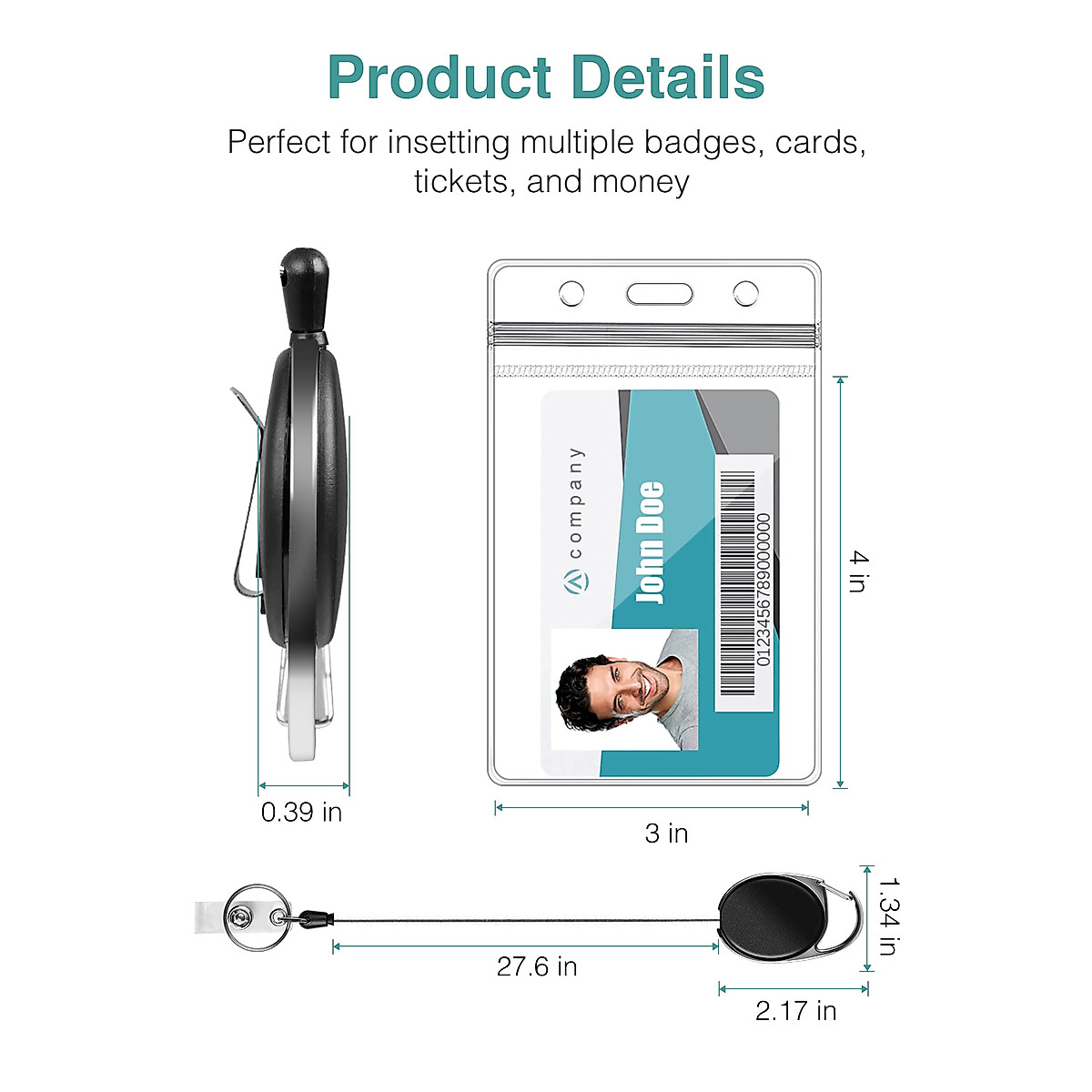 Puroma 30 Pack Badge Holder with Carabiner Badge Reel and Clip Retractable Heavy Duty, Clear ID badge holder with Waterproof Vertical Lanyard, Name Badge Holders with Key Ring for Card Holder Keychain