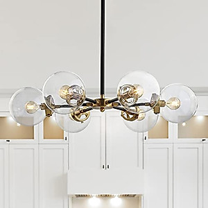 JONATHAN Y JYL9015A Caleb 6-Light 28" Brass Cluster Pendant, Contemporary, Modern, Transitional, Office, Living Room, Family Room, Dining Room, Kitchen, Bedroom, Foyer, Black/Brass Gold