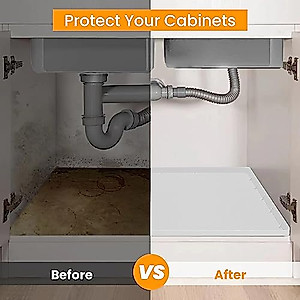 Sdpeia Under Sink Mat, 34" x 22" Flexible Silicone Under Sink Liner with Drain Hole,Protector for Drips Leaks Spills,Kitchen Bathroom Pet Cabinet Mat (White)