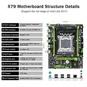 MACHINIST X79 Server Motherboard, Intel 3th Gen LGA 2011 Computer PC Motherboards (Micro ATX, PCIe 3.0, NVME/SATA M.2, 4 Channel DDR3, USB 3.0, SATA 6Gbps) for Intel Xeon E5 V1/V2, Core i7 Processor
