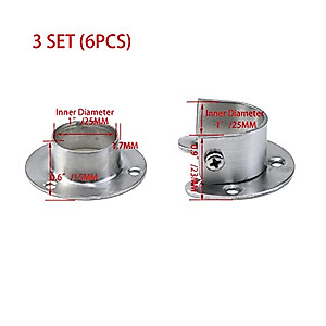Tighall 6PCS Heavy Duty Stainless Steel Closet Pole Sockets Rod End Support Flange Rod Holder Set Wall Mount Pipe Bracket with Screws for Closet Wardrobe Shower Curtain Rod (Fit 25mm / 1", Silver)