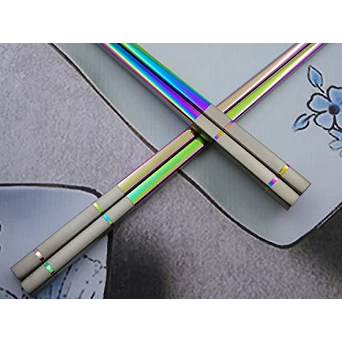 Albino Monkey Reusable Chopsticks - Extra Long 9" - 5 Pairs per Pack - Made of Food-Safe Stainless Steel - Holographic Design - Asian Dining Utensils for Home Kitchen & Restaurants - Nice Giftable Box