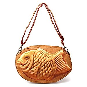 Taiyaki Kawaii Purse Shoulder Bag - Japanese Fish Cake Plush Travel Clutch Brown Free Size