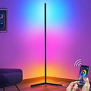 femusytt RGB+IC LED Corner Floor Lamp, 65‘’ Tall LED Corner Light, Color Changing Mood Light with Music Sync App Remote Control Smart RGB Corner Floor Lamp for Bedroom Living Room
