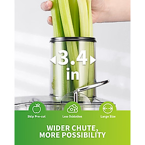 GDOR 1300W Powerful Juicer with Larger 3.4" Feed Chute, Titanium Enhanced Cutting System, Centrifugal Juice Extractor Maker with Heavy Duty Full Copper Motor, Dual Speeds, BPA-Free, Silver