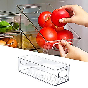 MagiDeal Clear Pantry Organizer Bins Household Plastic Food Storage Basket with Cutout Handles for Kitchen, Cabinets, Refrigerator, Freezer, Bedrooms, Bathroom, Shallow