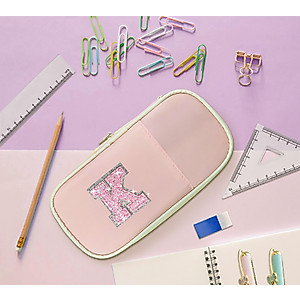 Janhavi Preppy Pencil Case for School Supplies, Initial Large Pink Penicl Case for Nursing Bag, Cute Pencil Pouch Bag for Office,Birthday Gifts for 6 7 8 9 10 11 12 13 Year Old Girls,-Pink A