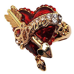 Ritzy Couture Women’s ‘Love Life’ Valentine’s Day Enamel Heart and Arrow Ring with Clear Rhinestones (Red/Gold, 7)
