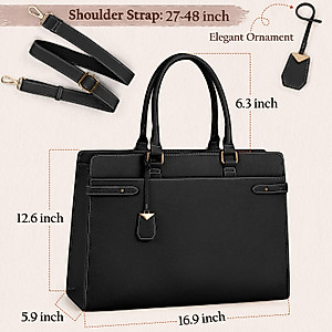 IGOLUMON Laptop Bag for Women 15.6 Inch Leather Tote Bag Professional Work Bag Waterproof Computer Briefcase Large Capacity Handbag Shoulder, Black