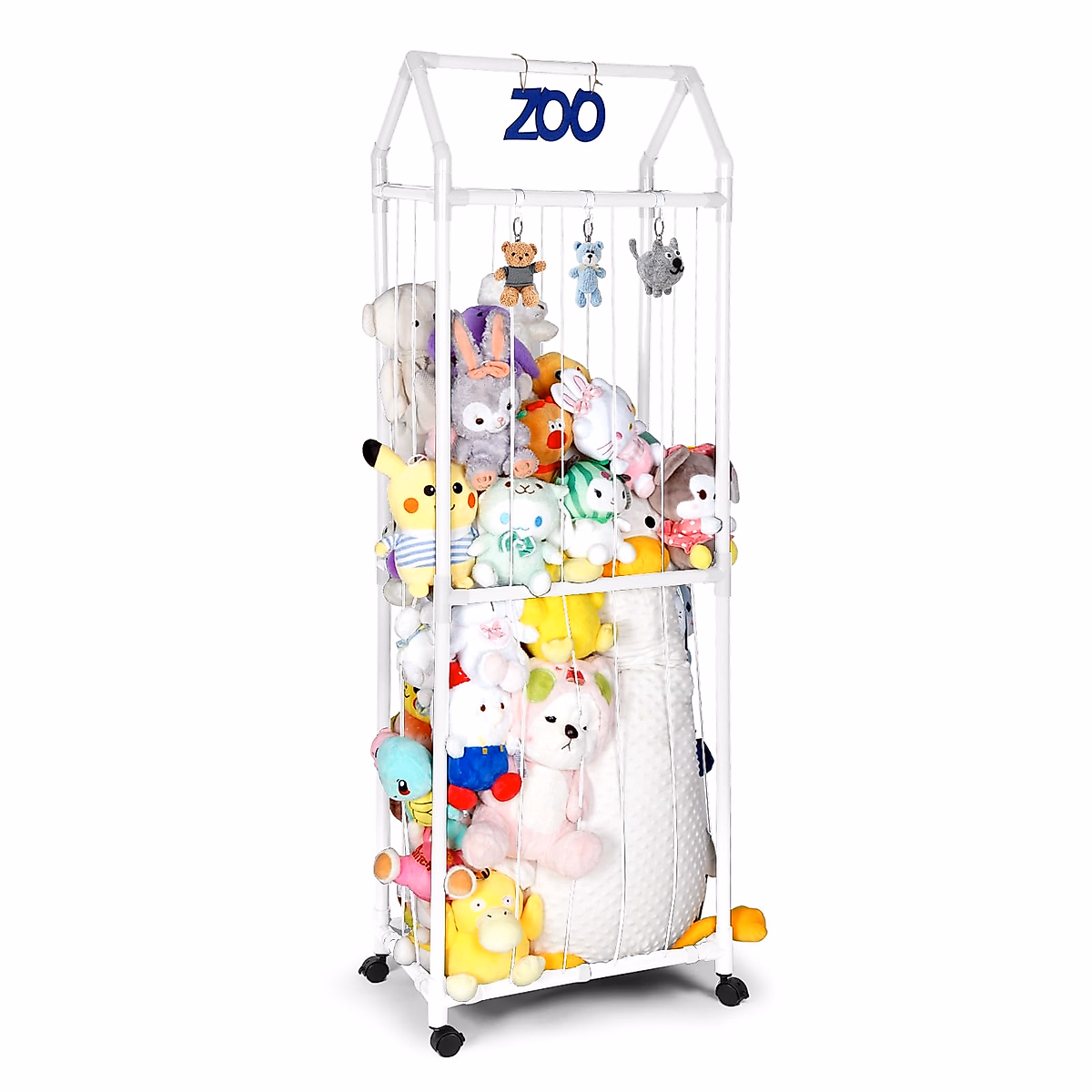 XMBecc Stuffed Animal Storage Zoo Stuffed Animal Holder Space Save Vertical Stuffed Animals Storage PVC with Elastic Band and Net for Playroom Birthday Gift for Bedroom（white）