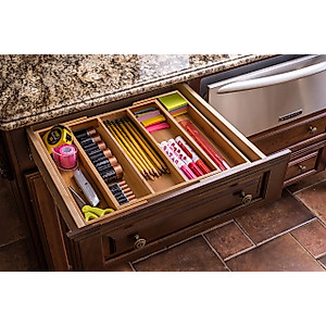 Bellemain Expandable Bamboo Drawer Organizer - Large Kitchen Utensil Holder for Cutlery, Silverware, Flatware Storage - Utensil Organizer for Kitchen Drawers, Desk, Junk Drawer Organizer Tray, 5-Slot