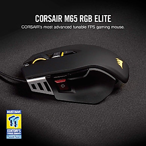 Corsair M65 RGB Elite – Wired FPS and MOBA Gaming Mouse – Adjustable Weight and Balance – Durable Aluminum Frame – 18,000 DPI Optical Sensor , Black