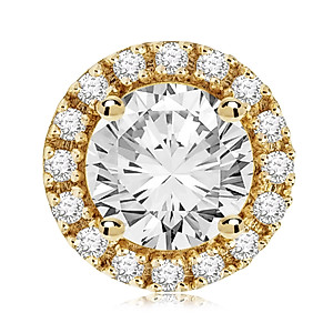 Everyday Elegance 14K Solid Yellow Gold Stud Earrings Round "Halo" Cubic Zirconia Screw Back Posts 1.20 CTW With Gift Box