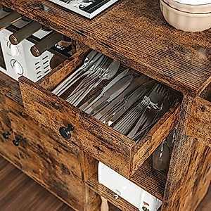 IRONCK Rolling Kitchen Island Cart with Drop-Leaf and Wine Rack, Microwave Rack Serving Cart on Wheels with Drawer & Shelves & Spice Rack & Cup Hanging, Vintage Brown