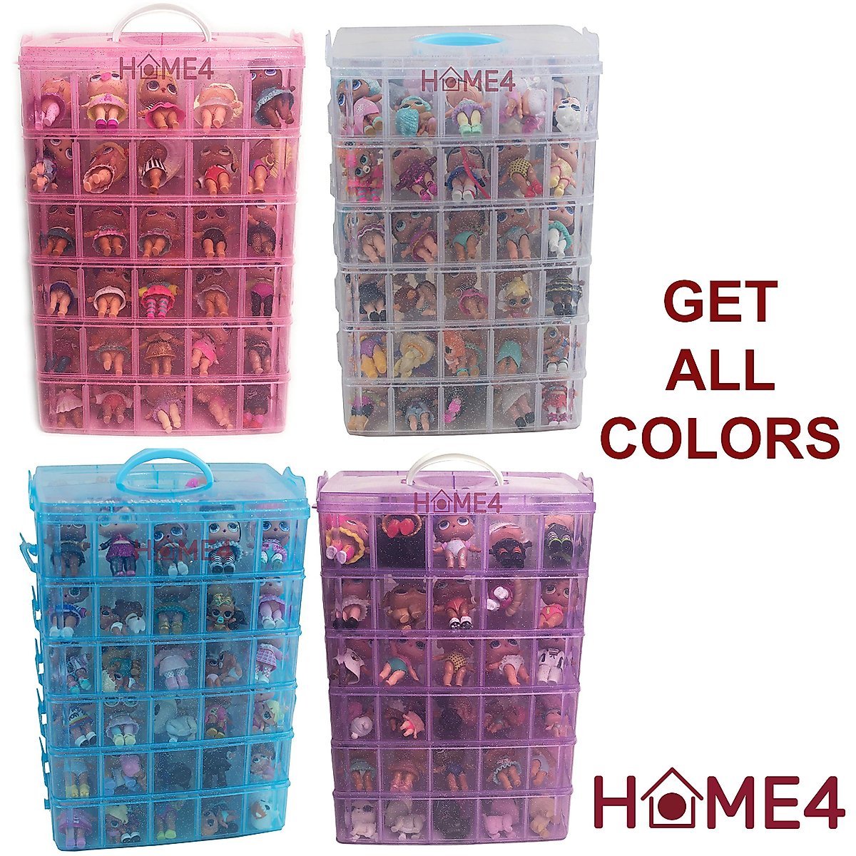 HOME4 No BPA 60 Adjustable Compartments 6 Layers Stackable Storage Container Organizer Carrying Display Case, Compatible with Small Toys Lol, Shopkins, Omg (Dolls Not Included) (Purple)
