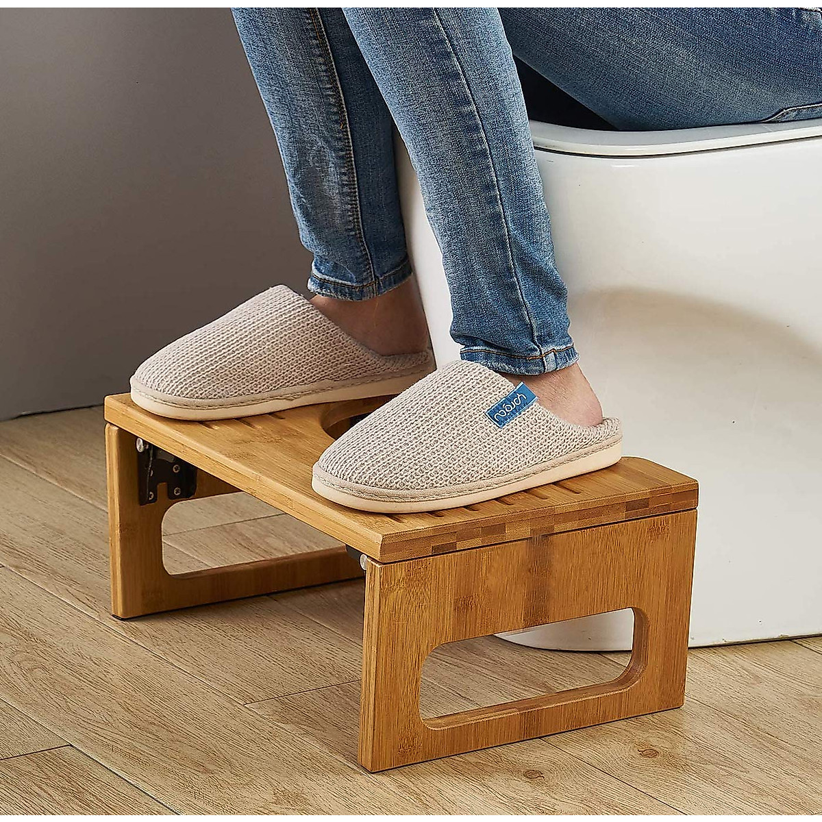 AmazerBath 7 Inches Bamboo Toilet Stool for Bathroom, Collapsible Poop Stool, Natural Color