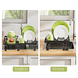 Extra Large Black Expandable Roll Up Dish Drying Rack,Over The Sink Kitchen Rolling up Dish Drainer in Sink, for Kitchen Sink Counter，Foldable Sink Cover with Removable Utensil Holder(13.6"-25.1")