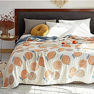 Scientific Sleep Lemon 100% Cotton Muslin Blanket Throw Cover for Bed, Couch & Sofa, Cozy Soft Lightweight Warm Bedspread Coverlet (9, F/Q 78" X 90")