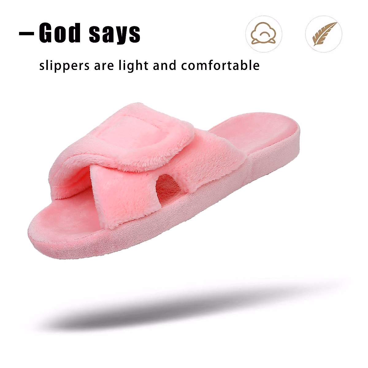 Women's Adjustable Diabetic Slippers Memory Foam House Shoes Cozy Arch Support Orthotic Heel Cup Arthritis Edema Slippers Non Slip Rubber Sole, Open Toe Fuzzy Slide Sandals for Ladies,Pink 8/9