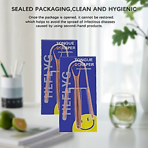 HLFLYG 4 Pack Tongue Scrapers, Hygienic Seal-Pack, Professional Eliminate Bad Breath, Metal Tongue Brush,Effectively Improve Oral And Gut Health - Rose gold