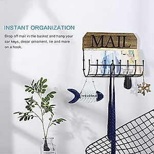 SRIWATANA Rustic Mail Holder Organizer, Key Holder Wall Mount Mail Sorter for Hallway Foyer and Home Decoration - Carbonized Black