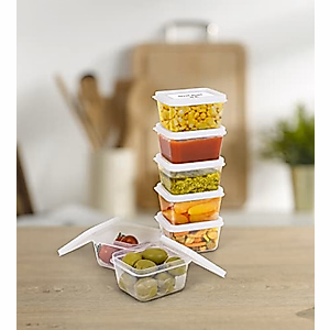 ZENVY 50 Pack Mini Reusable 2oz Containers | Includes 50 Plastic 2oz Food Containers and Lids | For Sauces, Dips, Crafts & More (White, Rectangle)