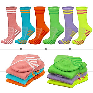FUNDENCY Women's Athletic Crew Socks 6 Pack, Running Breathable Cushion Socks with Arch Support