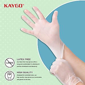 KAYGO Disposable Vinyl Gloves, 100 pack Powder Free Latex Free, 3 Mil,Idea for Home, Cleaning and Food, Clear, KG310,L