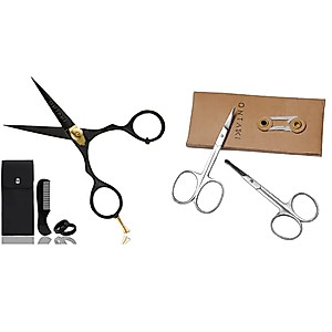 ONTAKI 3 Scissors pack - 1 Japanese Steel Beard & Mustache Scissors With Comb - 2 Facial Grooming Nose Hair Scissors - 1 Curved Blade Tip & 1 Safety Blunt Rounded Tip