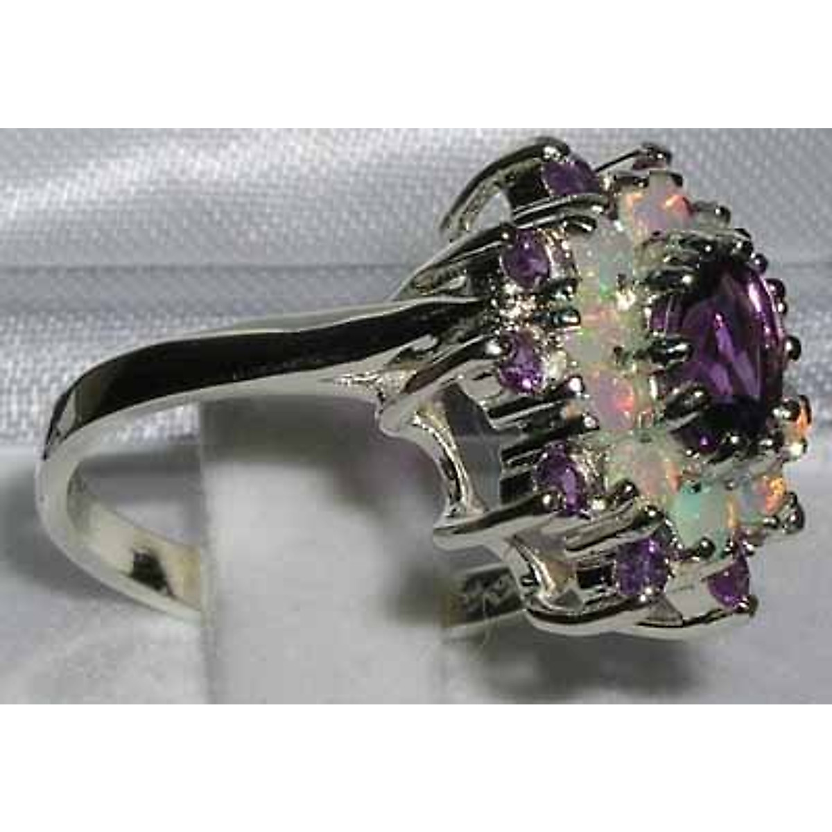 LetsBuyGold 925 Sterling Silver Real Genuine Amethyst and Opal Womens Band Ring - Size 7