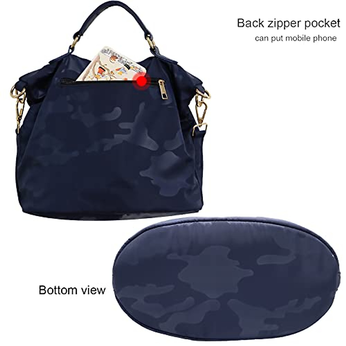 PAKFIEKS Splashproof Nylon Crossbody Bag for Women Anti-theft Camo Purse Shopping Tote Bag Lightweight Shoulder Bag (Blue Camo)