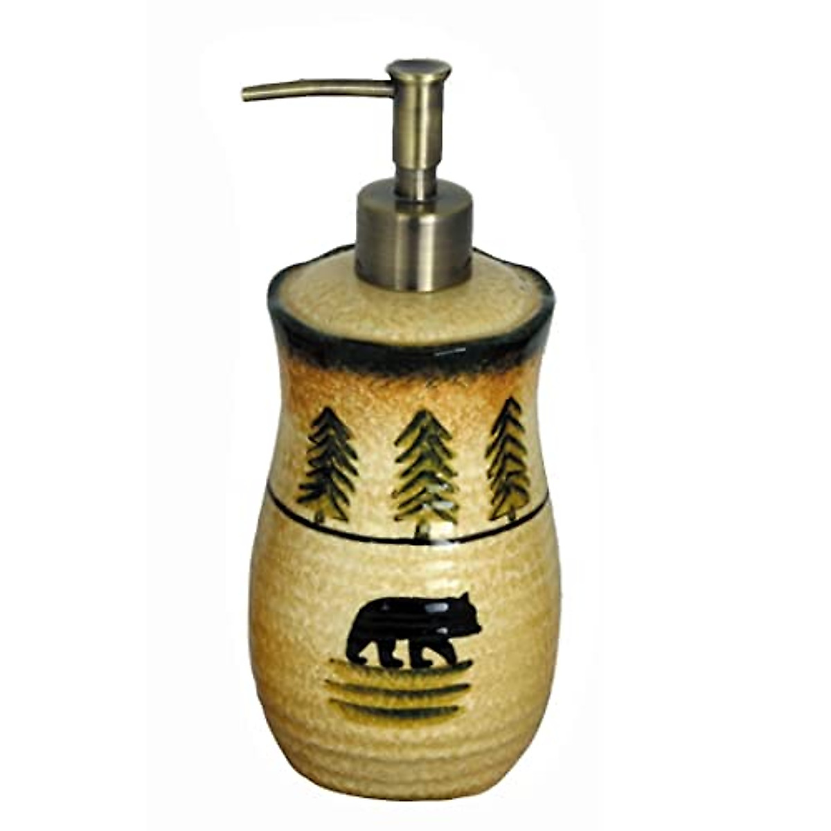 Paseo Road by HiEnd Accents | Rustic Bear 4 Piece Ceramic Bathroom Set with Soap Lotion Dispenser, Tumbler, Toothbrush Holder, Soap Dish, Rustic Cabin Lodge Style