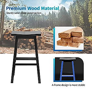 Black Bar Stools for Kitchen Island, Counter Height Bar Stools Set of 2, 30 Inch Wood Saddle Stool, Solid Wooden Seating with Footrest, Ideal for Breakfast Bar, Kitchen Island, Party Room, 2-Pack
