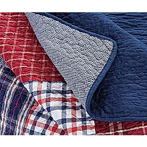 Chezmoi Collection Grizzly 1-Piece Plaid Checkered Patchwork Quilted 100% Washed Cotton Reversible Throw Blanket