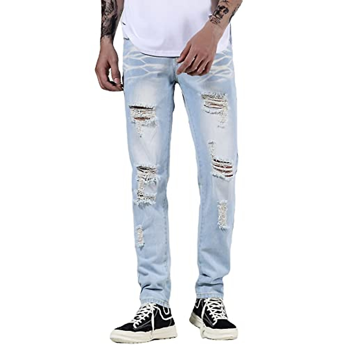 Liuhond Men's Ripped Distressed Destroyed Straight Fit Washed Denim Jeans Pants(3330Blue, 34)