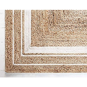 Unique Loom Braided Jute Collection Classic Quality Made Hand Woven with Coastal Design Area Rug, 6 ft x 9 ft, Natural/Ivory