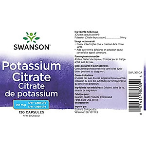 Swanson Potassium Citrate - Mineral Supplement Promoting Heart Health & Energy Support - Aids Optimal Nerve & Kidney Function with Natural Ingredients - (120 Capsules, 99mg Each)