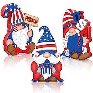 3 Pieces Patriotic Table Decorations American Gnome Wooden Signs Wood Freestanding Table Centerpieces for American Independence Day Memorial Day Veteran Day Party Decor (Classic Style)