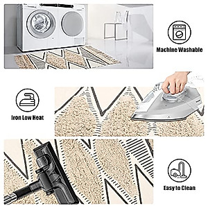 LEEVAN Boho Runner Rug 2.3'x5.3 Tufted Geometric Farmhouse Hallway Rugs with Tassels Washable Woven Tribal Diamond Throw Accent Rug Doormat for Kitchen Sink/Living Room/Bedroom