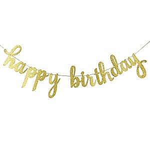 Gold Glitter Happy Birthday Banner Happy Birthday Gold Banner, Gold Happy Birthday Sign for Gold Birthday Party Banner Decorations