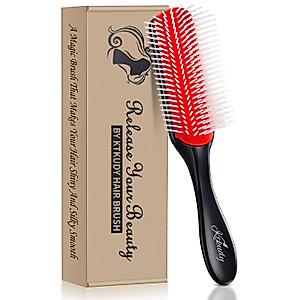 KTKUDY Curly Hair Brush - 9 Row Styling Brush for Detangling & Defining Curls, Heat Resistant, Ideal for Wavy, Curly or Coily Hair - Black