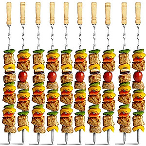 Amestar 12 Pack Kabob Skewers BBQ Barbecue Skewers Stainless Steel Sticks 22 Inch Heavy Duty Large Wide Reusable with Nonslip Wooden Handle Ideal for Shish Kebab Chicken Shrimp and Vegetables